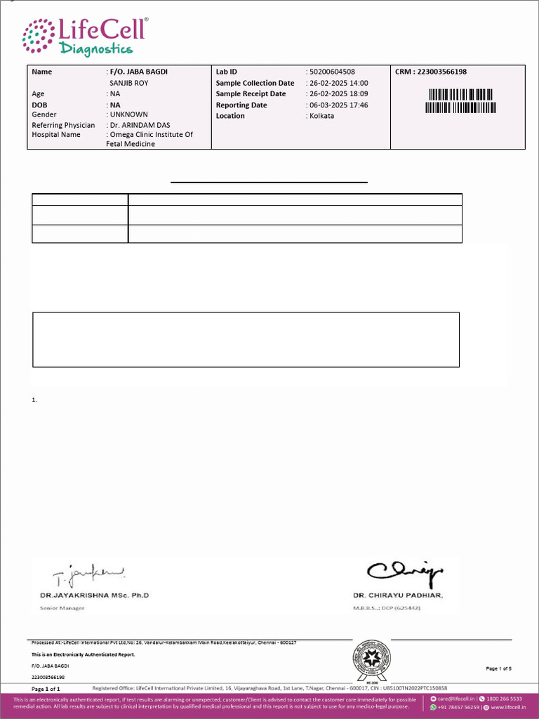 Maternal Cell Contamination Analysis Report Details Remarks: Sample ...