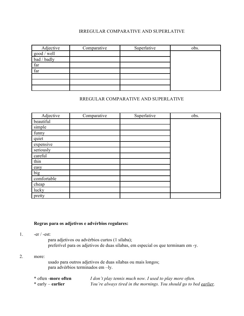Irregular Comparatives and Superlatives | PDF