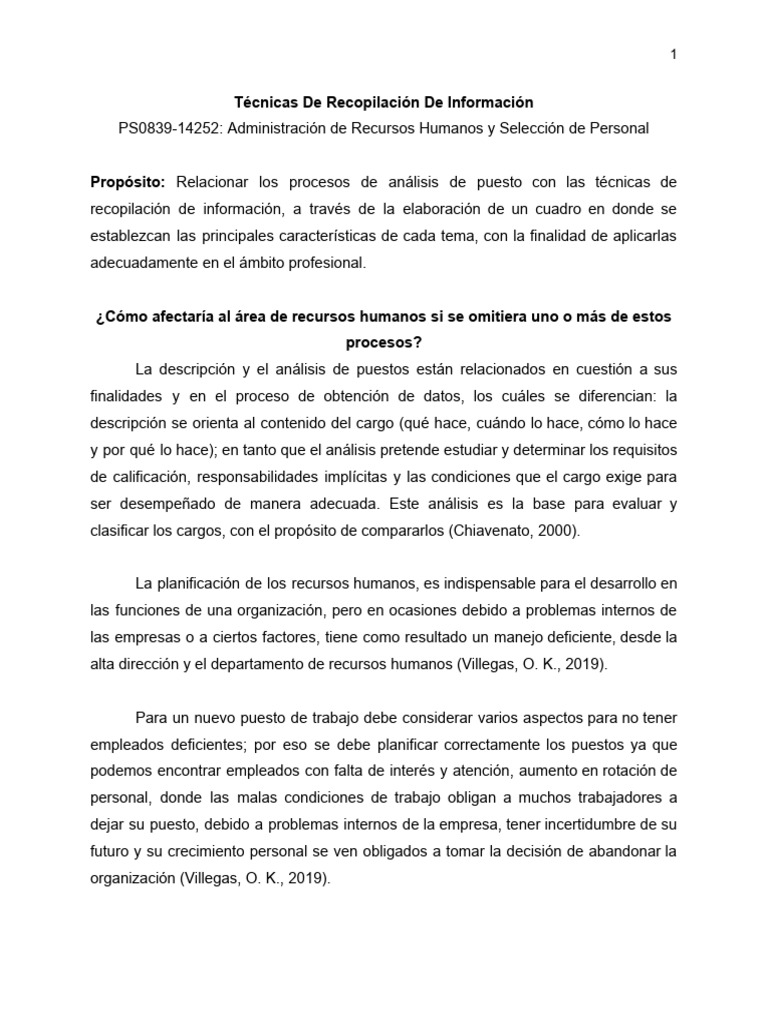 Técnicas de Recopilación de Información en RRHH | PDF | Gestión de ...
