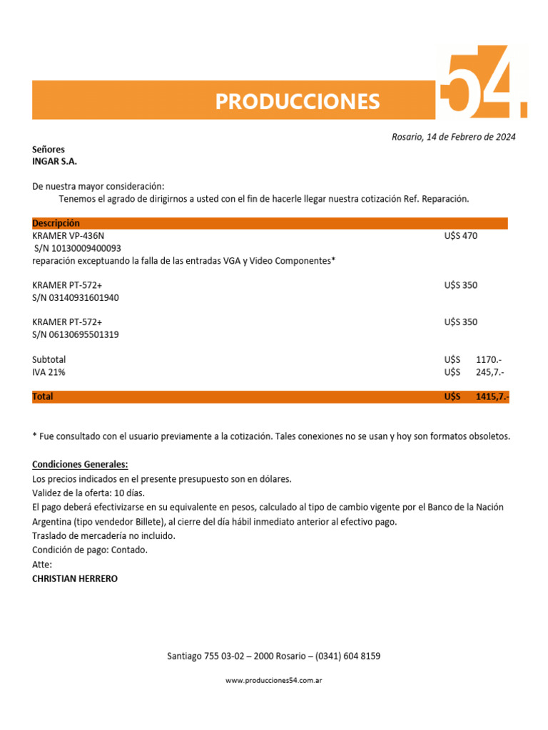 PVC-20240101 Reparacion Kramer | PDF