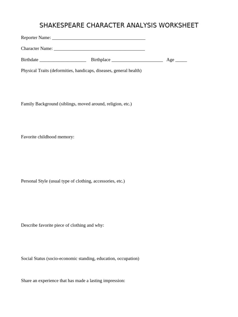 Attachment Character Analysis Worksheet Lesson 6 | PDF