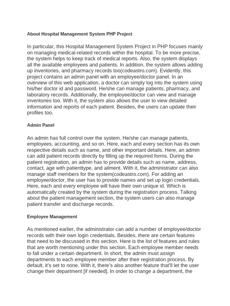 About Hospital Management System PHP Project | PDF | Php | Data Management