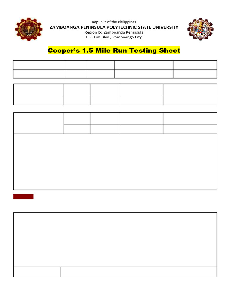 Cooper 1.5 Mile Run Test Sheet | PDF
