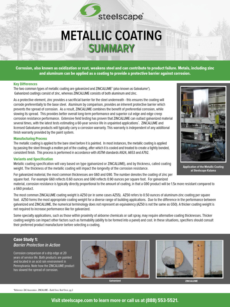 Steelscape Metallic Coating Summary ZINCALUME | PDF | Corrosion | Galvanization