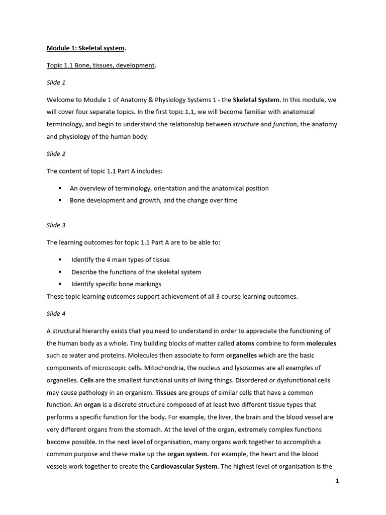 A&P1 - Module 1 - 1.1a - Script | PDF | Bone | Anatomical Terms Of Location