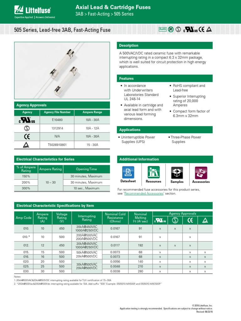 Littelfuse Fuse 505 Datasheet PDF | PDF | Fuse (Electrical) | Soldering