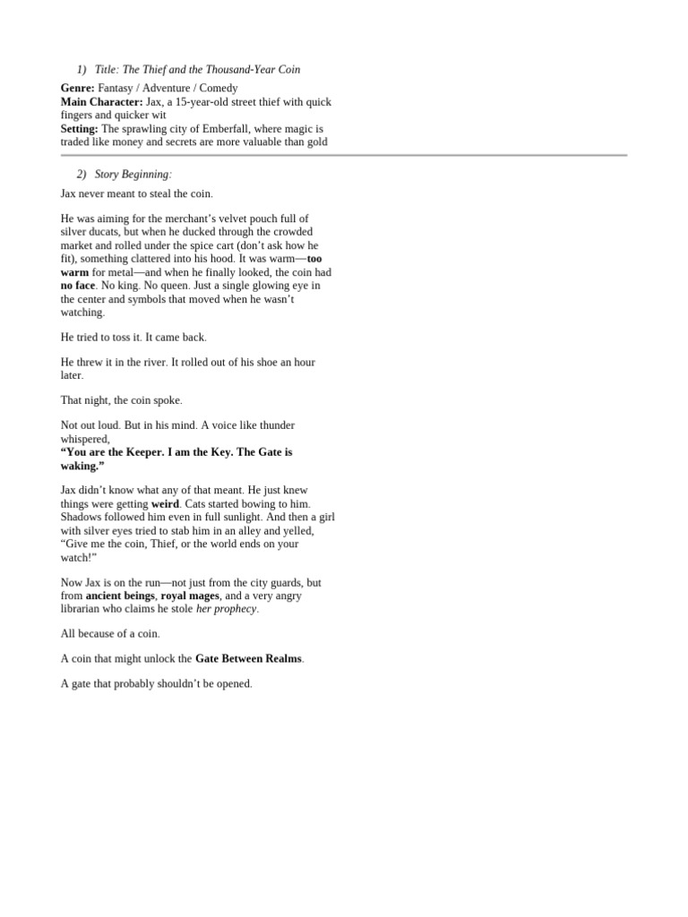 Jax's Quest: The Thousand-Year Coin | PDF