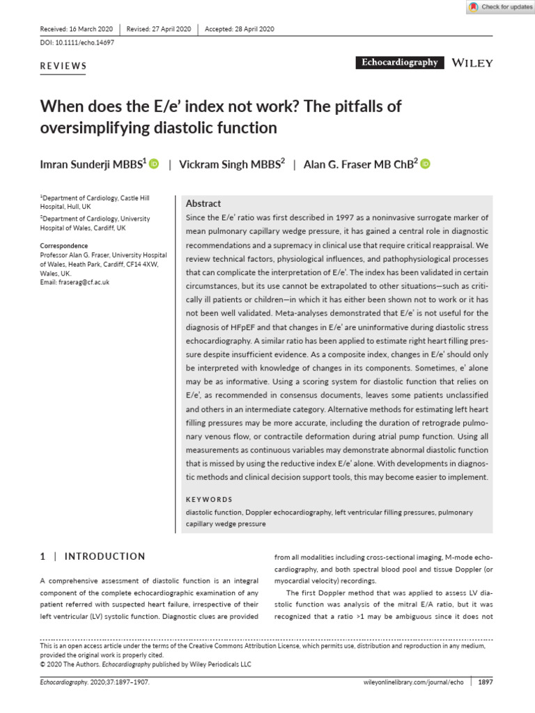 Echocardiography - 2020 - Sunderji - When Does The E e Index Not Work The Pitfalls of ...