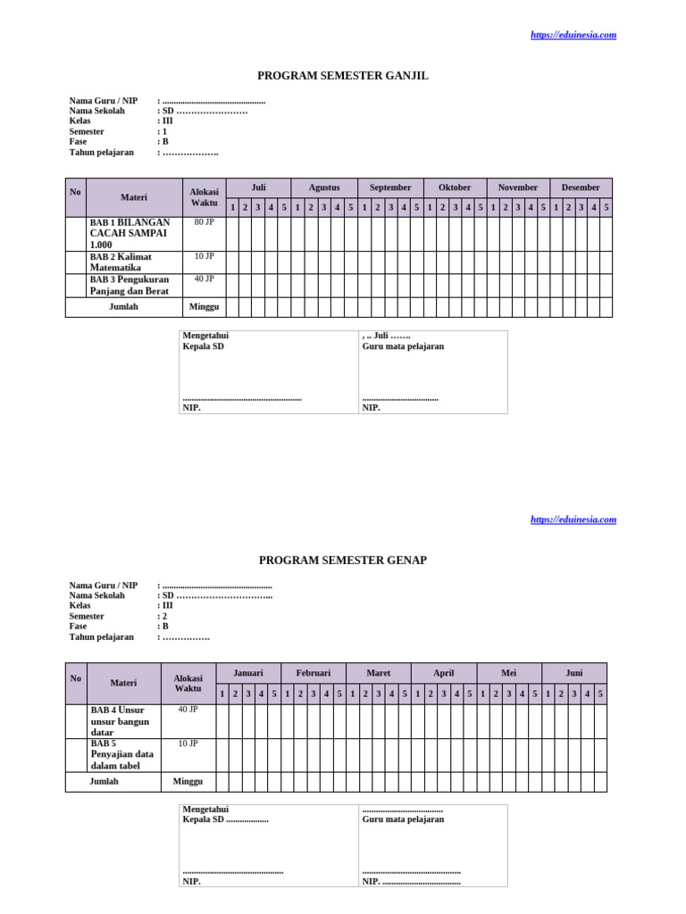 Prosem Matematika Kelas 3 Kurikulum Merdeka | PDF