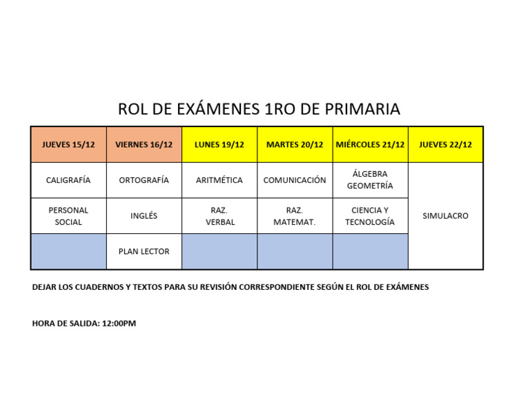 Rol 1ro de Primaria | PDF