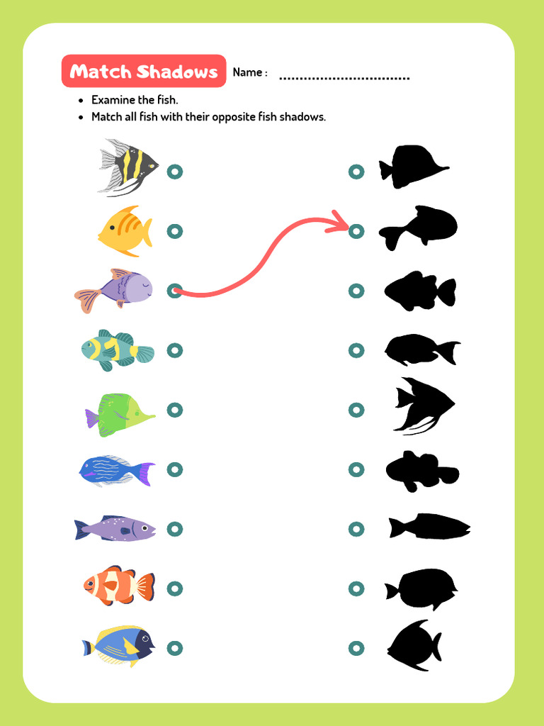 Match Fish Shadows Worksheet Attention Activity Activity Elementary ...