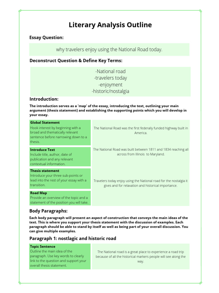 National Road Literary Analysis Outline | PDF | Essays | Human ...