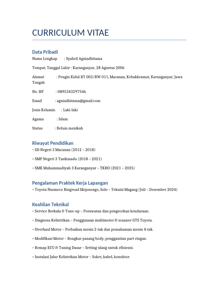 CV Syahril New Operator Toyota | PDF