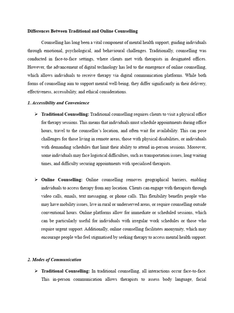 Traditional vs. Online Counselling Explained | PDF | Psychotherapy ...