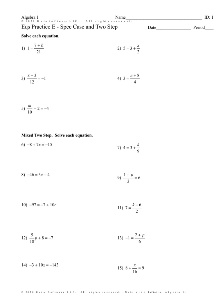 Algebra 1 Equation Practice Worksheet | PDF | Mathematics | Algebra