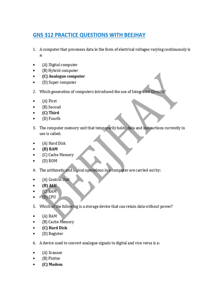 GNS 312 Computer Science Practice Questions | PDF | World Wide Web | Internet & Web