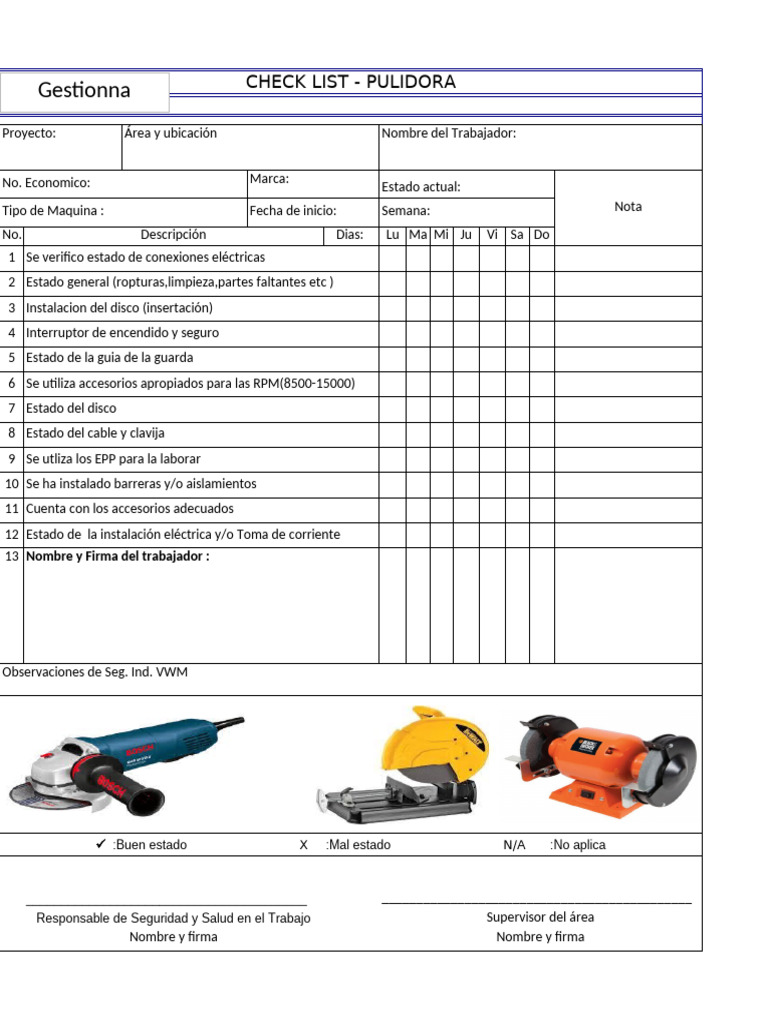 Check List para Pulidora | PDF