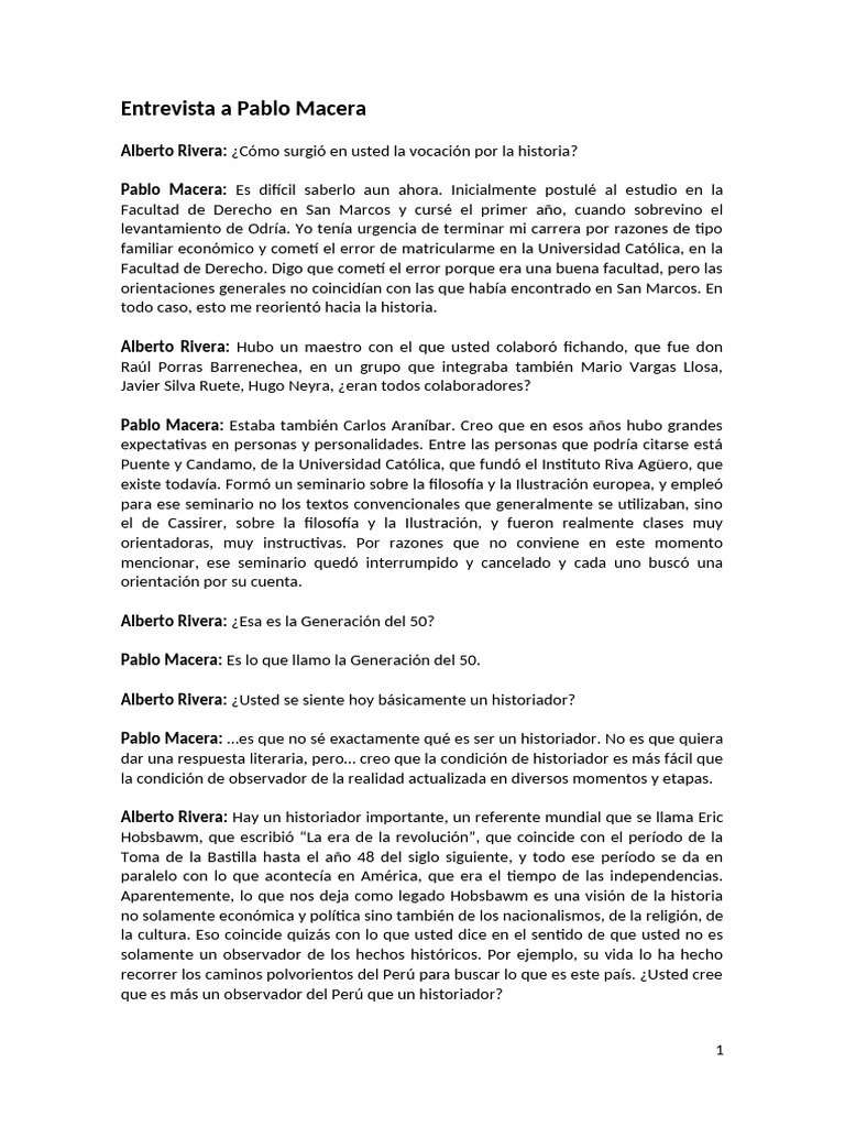 Entrevista a Pablo Macera sobre historia peruana | PDF | Perú | Historiador