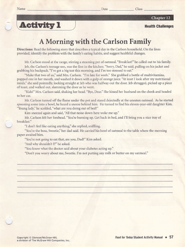 Chapter 12 Activities 1-2 A Morning With The Carlson Family | PDF