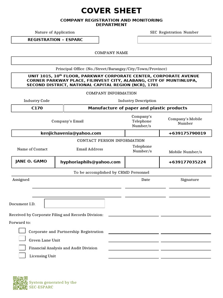 Pre-approved Cover Sheet | PDF