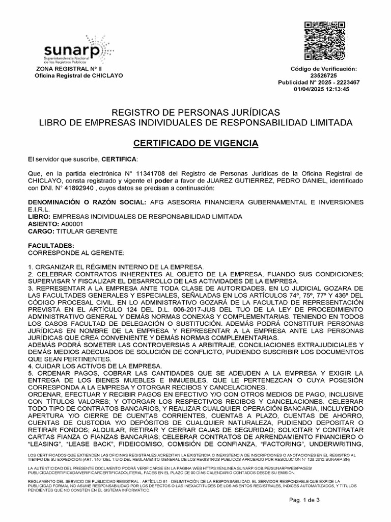 Vigencia Poder Afg - Abril 2025 | PDF