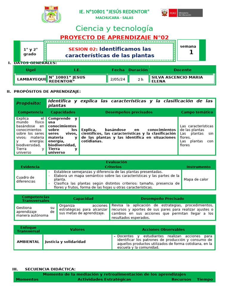 2da SESIÓN DE APRENDIZAJE - SEM.1-PROY. 02-CYT - 2024 | PDF | Aprendizaje | Enseñando