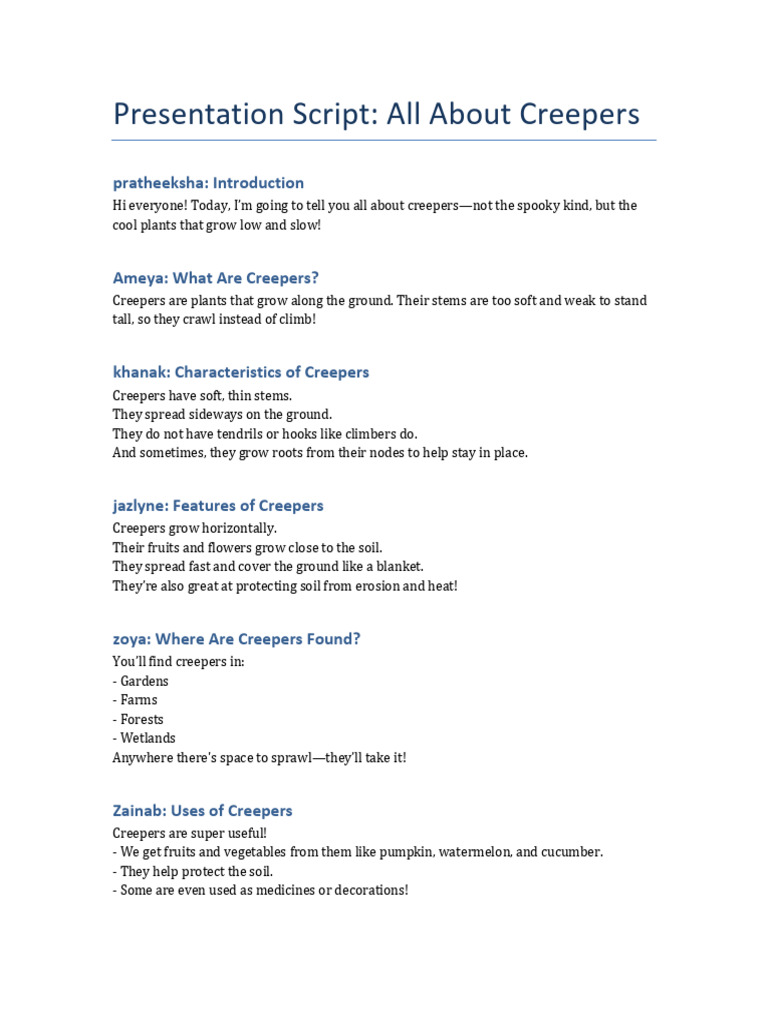 Creepers Presentation Script | PDF
