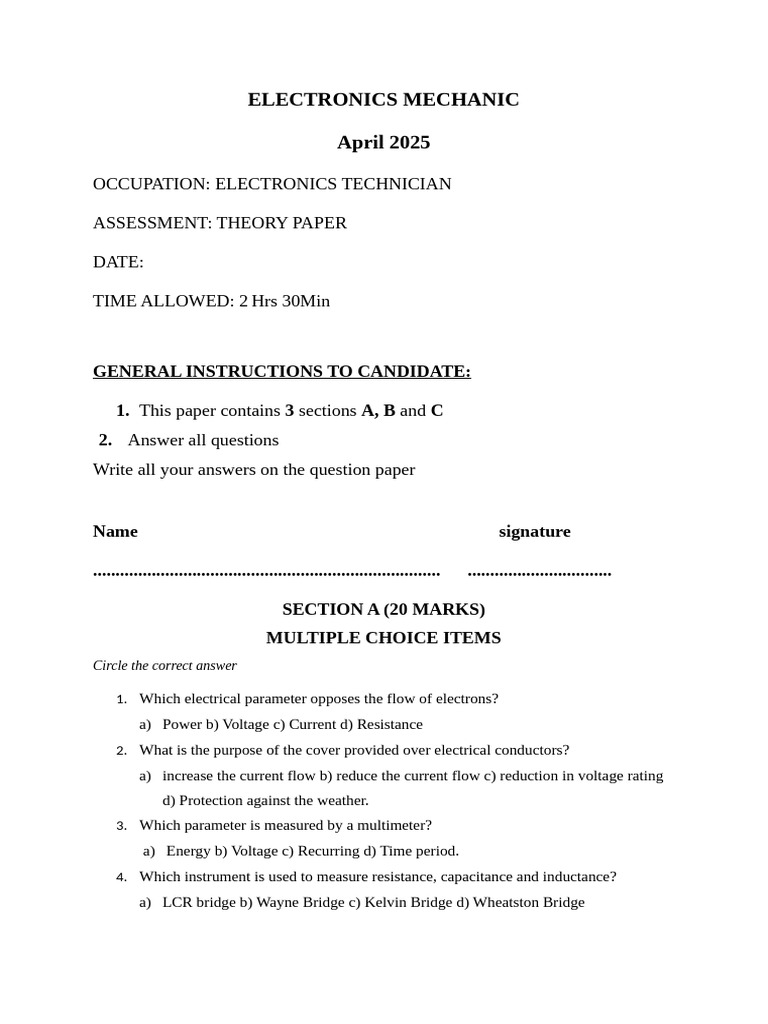 Electronics Mechanic April 2025 Theory Exam - 025445 | PDF | Rectifier ...
