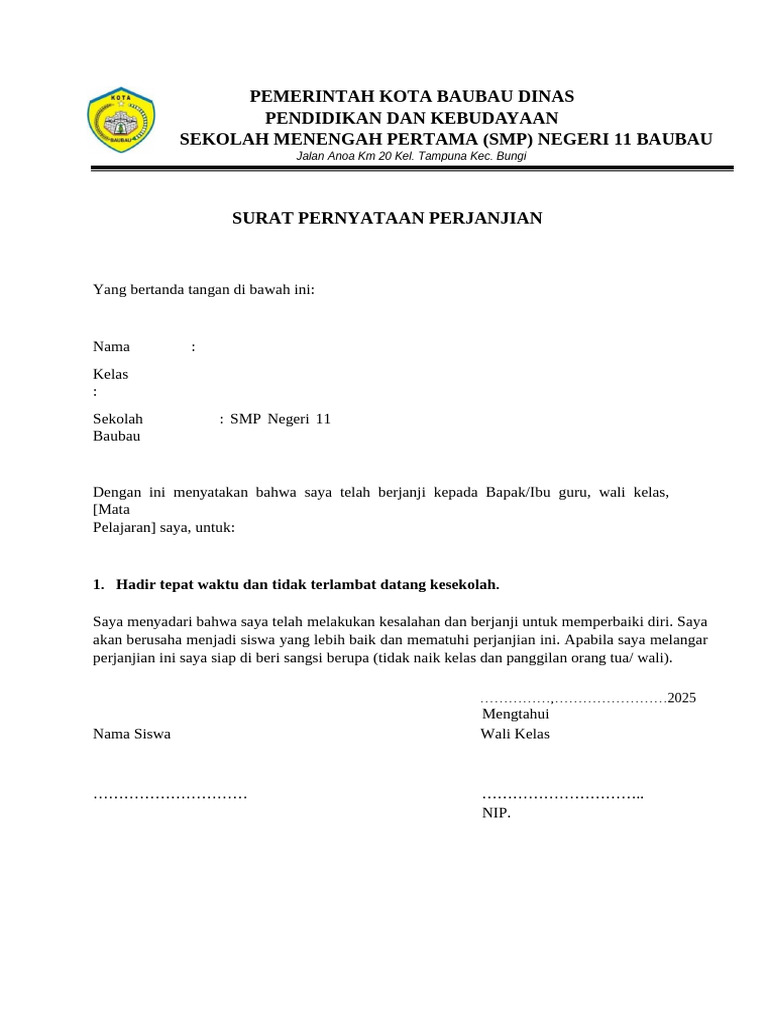 Surat Pernyataan Perjanjian Siswa | PDF