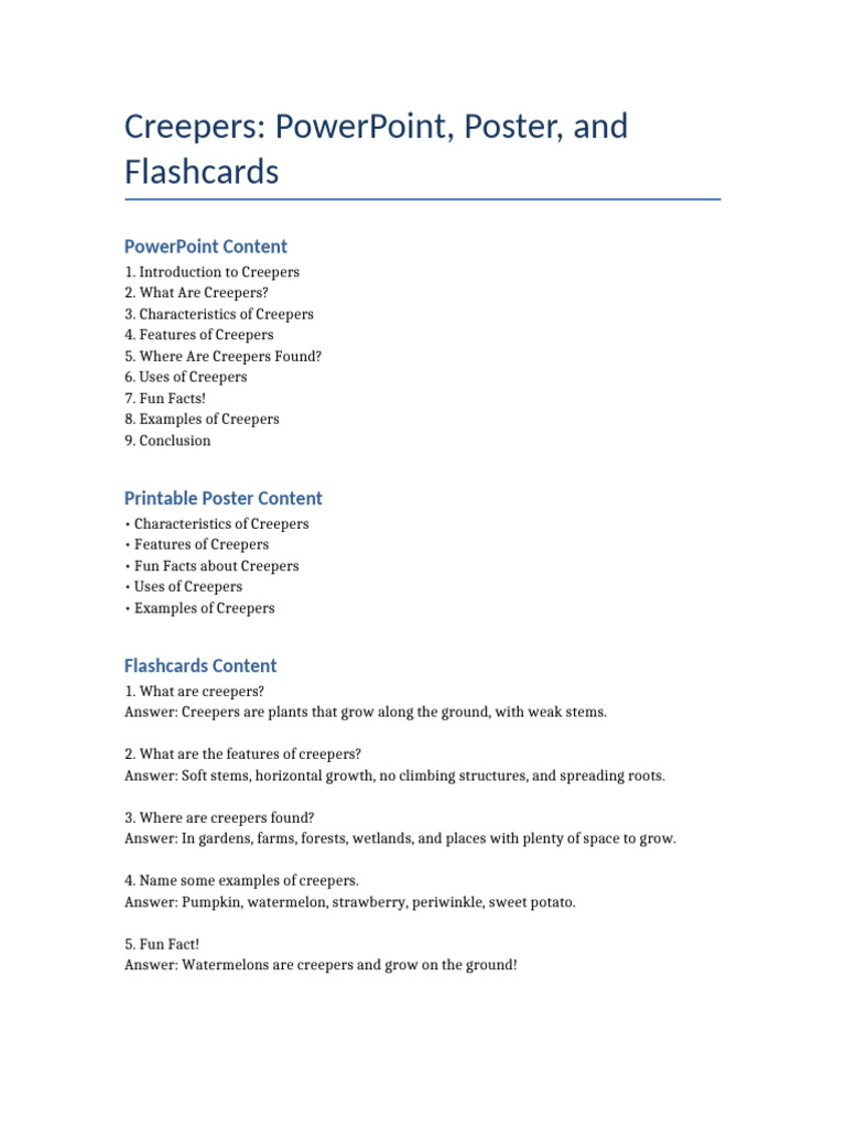 Understanding Creepers: Types & Uses | PDF