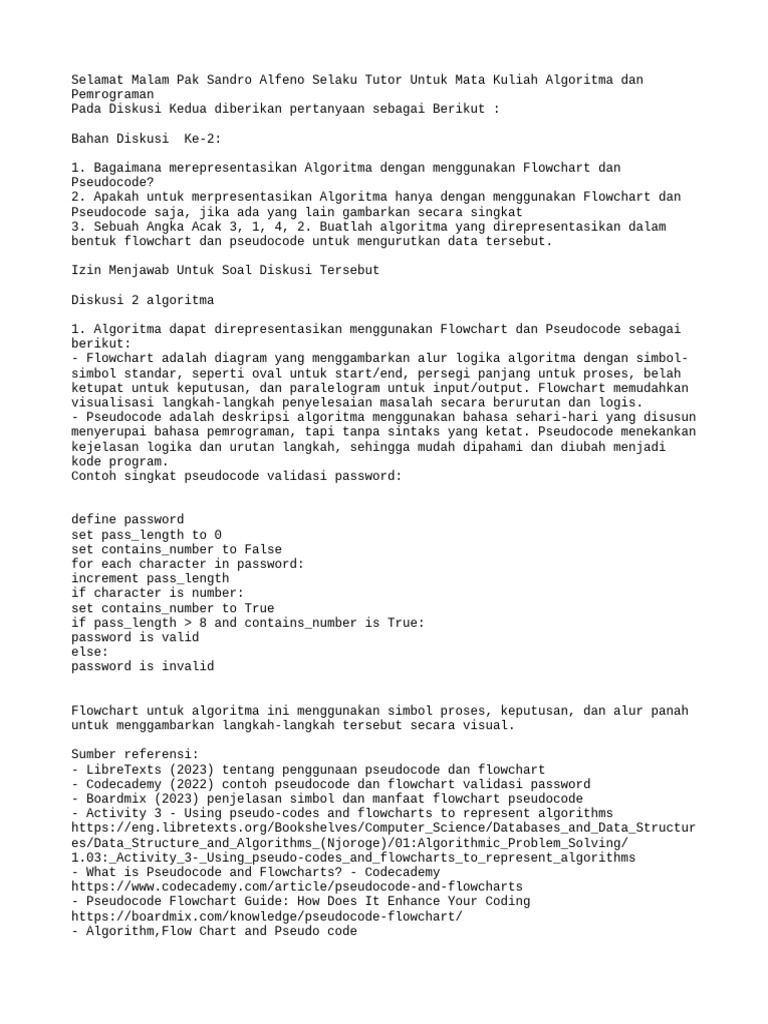 Representasi Algoritma: Flowchart & Pseudocode | PDF