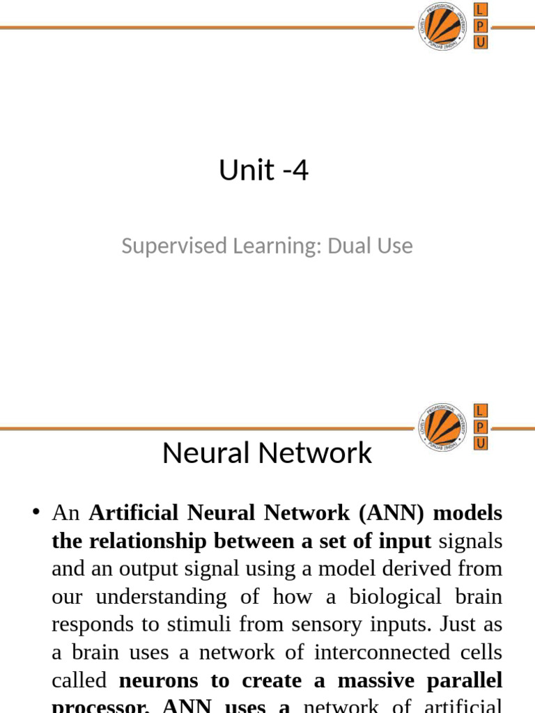 Supervised Learning Unit 4neural Network | PDF | Nervous System | Neuron