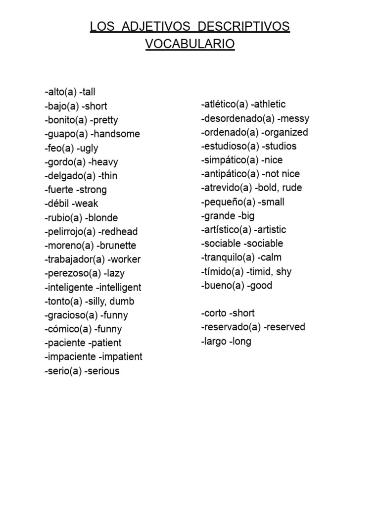 Adjetivos Descriptivos en Español | PDF