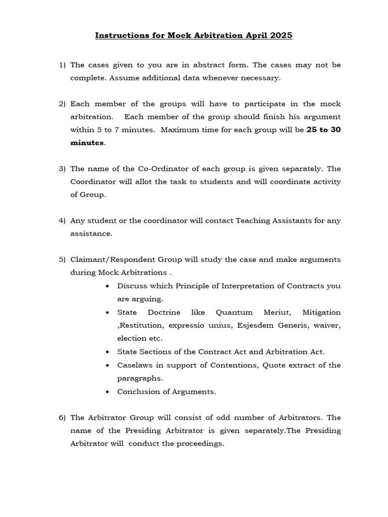 Instructions and Caselaws For Mock Arbitration April 2025 Binder | PDF | Estoppel | Damages
