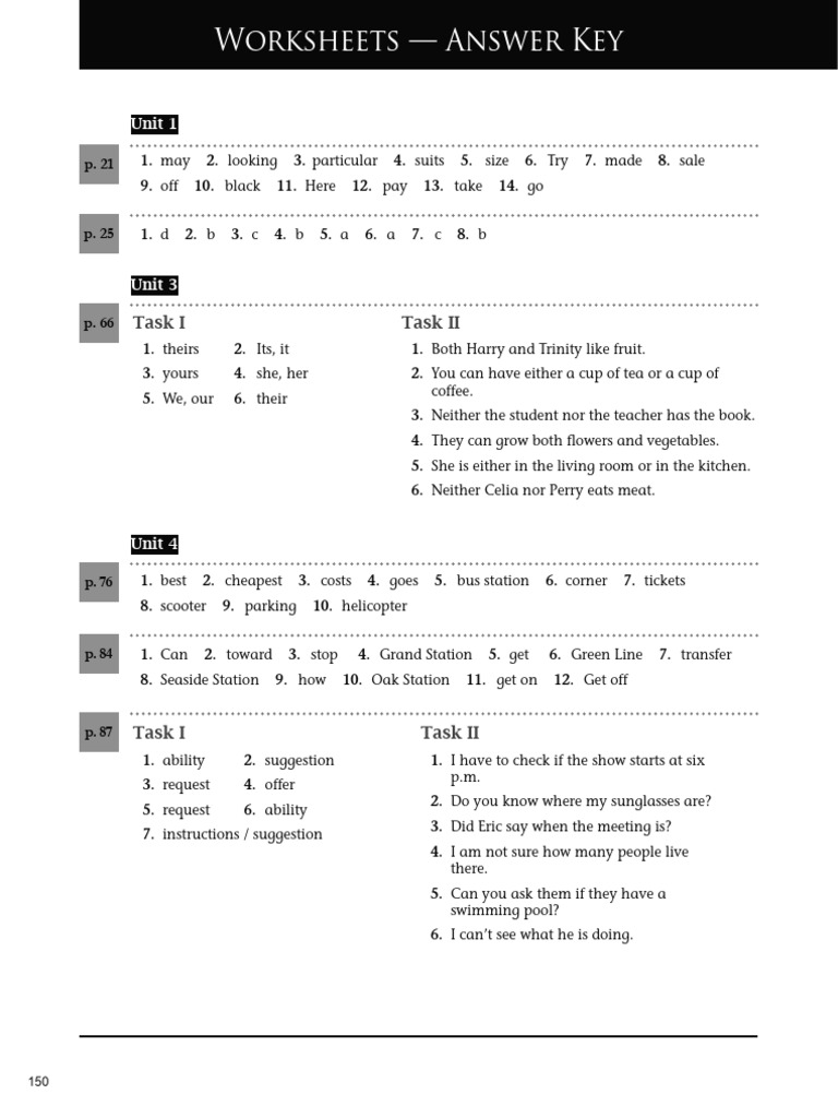 Worksheets Answer Key Overview | PDF