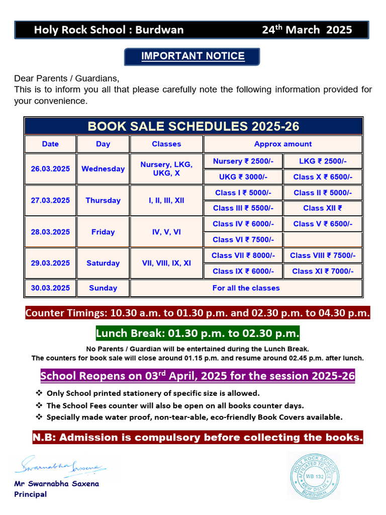 Book Sale Schedule 2025-26 | PDF