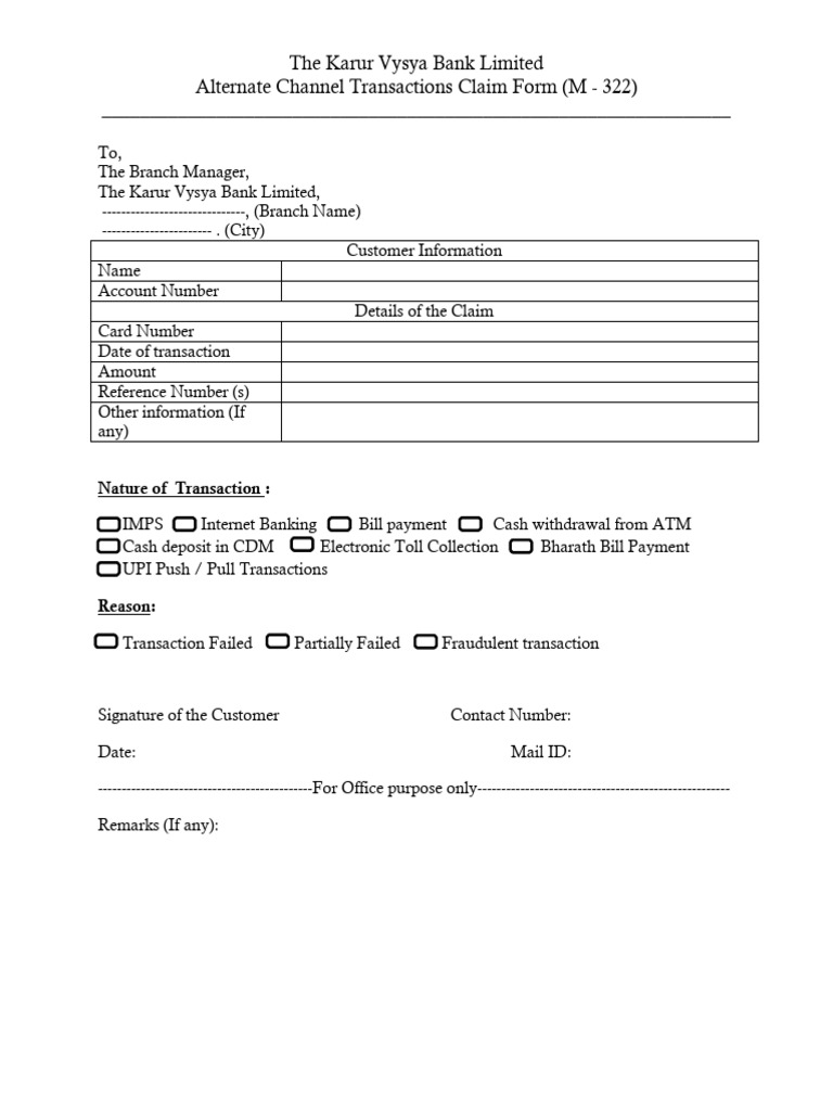 alternate-channel-transaction-claim-form | PDF | Credit Card | Banks