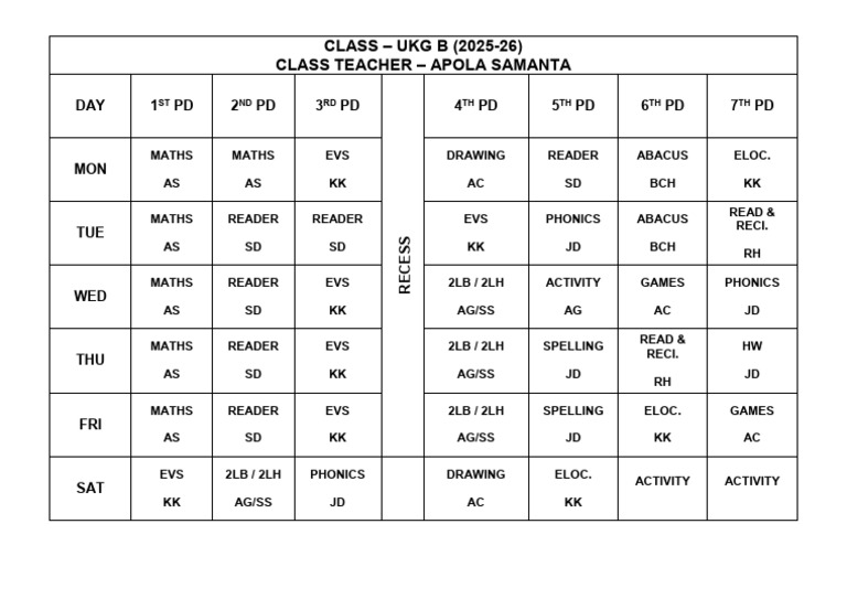 UKG B Class Schedule 2025-26 | PDF