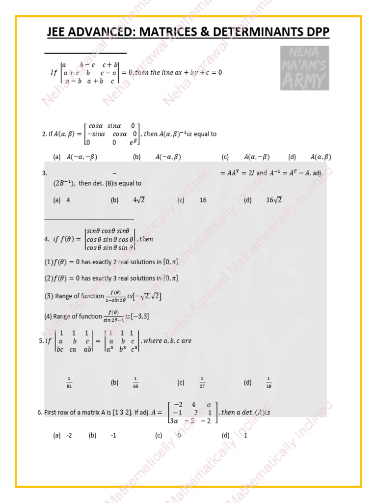 DDP Questions JEE ADVANCED Matrices & Determinants | PDF | Matrix (Mathematics) | Determinant