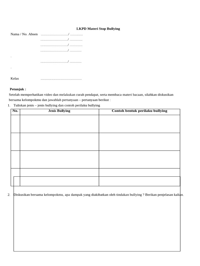 LKPD Materi Stop Bullying FIKS | PDF