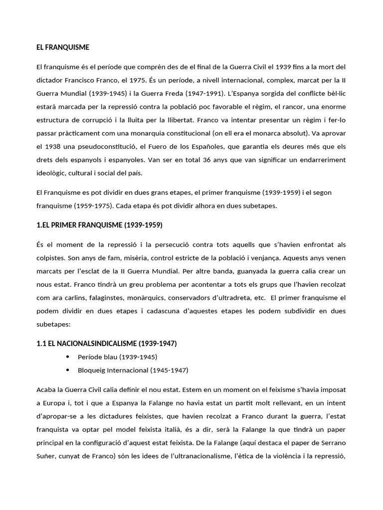 EL PRIMERi Segon FRANQUISME Resum | PDF