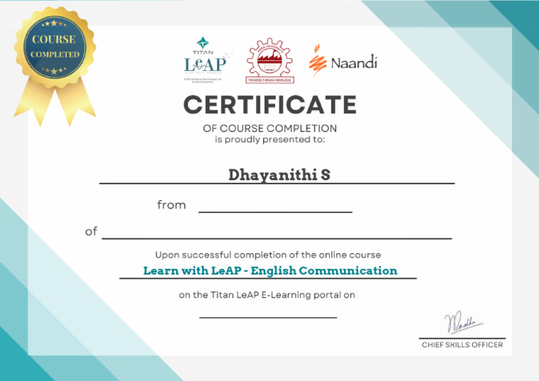 Titan Leap Certificate - Dhayanithi S | PDF