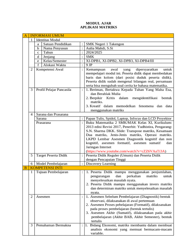 Modul Aplikasi Matriks | PDF