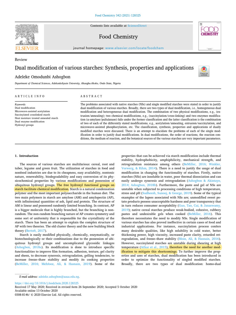 Dual Modification of Starches Explained | PDF | Starch | Cross Link