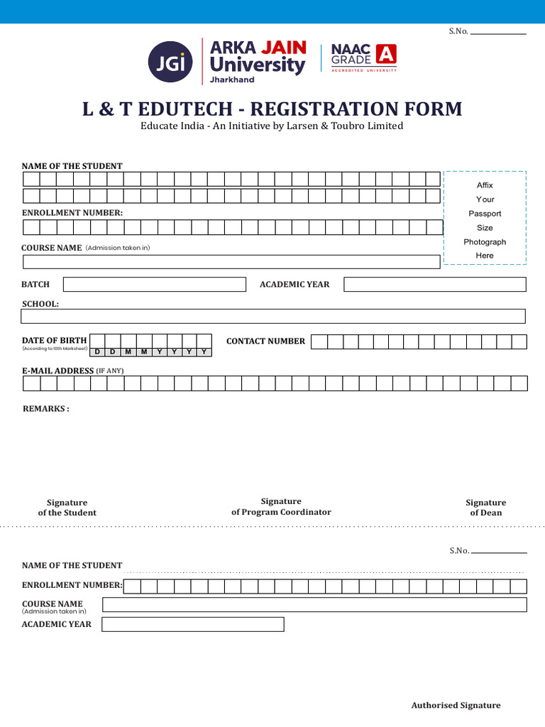 L & T EduTech - Registration Form | PDF | Higher Education | Educational Stages