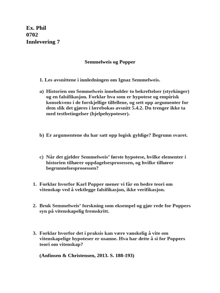Innlevering 7 - Semmelwies Og Popper | PDF