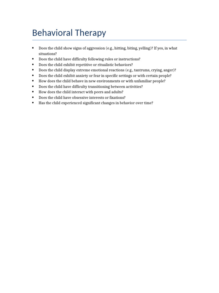 Behavioral Therapy Questionnaire (1) | PDF