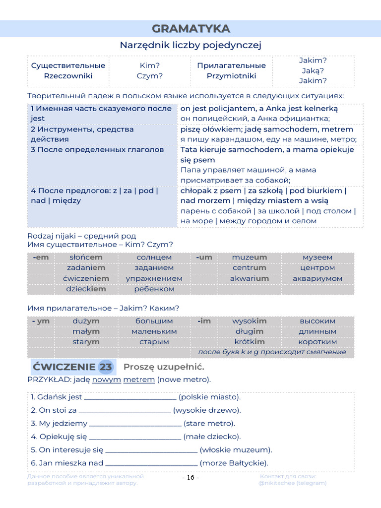 Narzędnik Praca Domowa | PDF