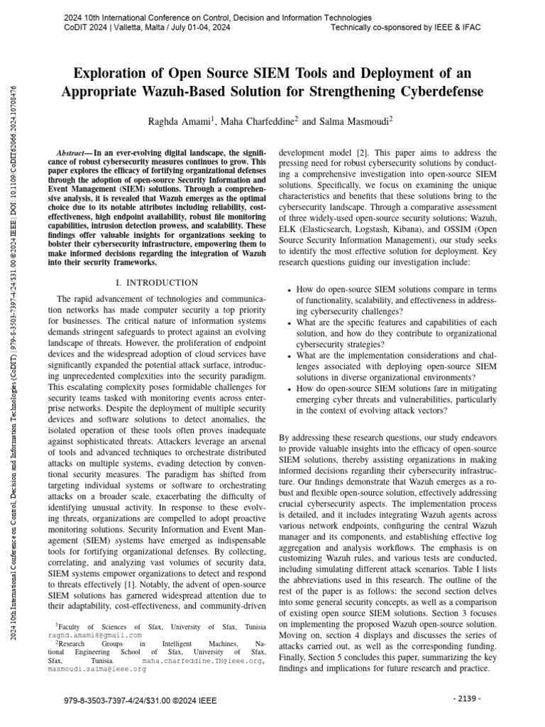 Exploration of Open Source SIEM Tools and Deployment of An Appropriate Wazuh-Based Solution For ...