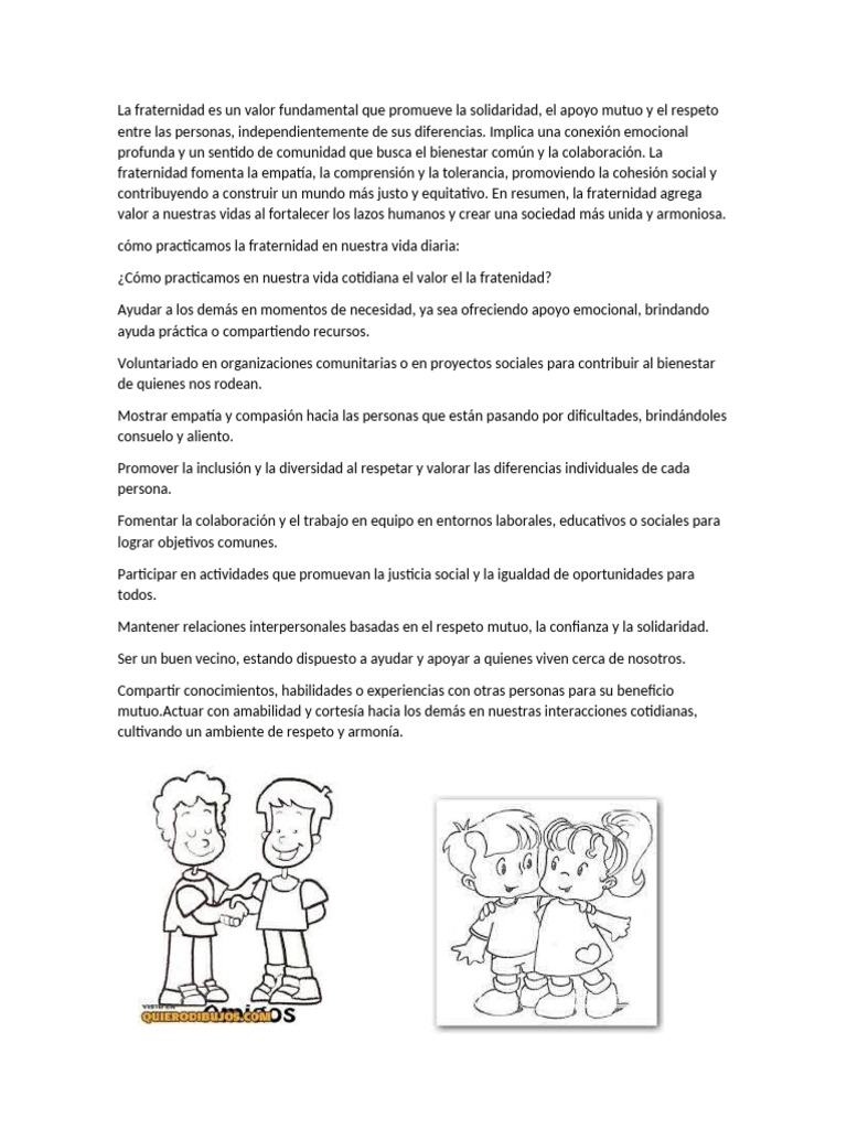 La Fraternidad Es Un Valor Fundamental Que Promueve La Solidaridad ...